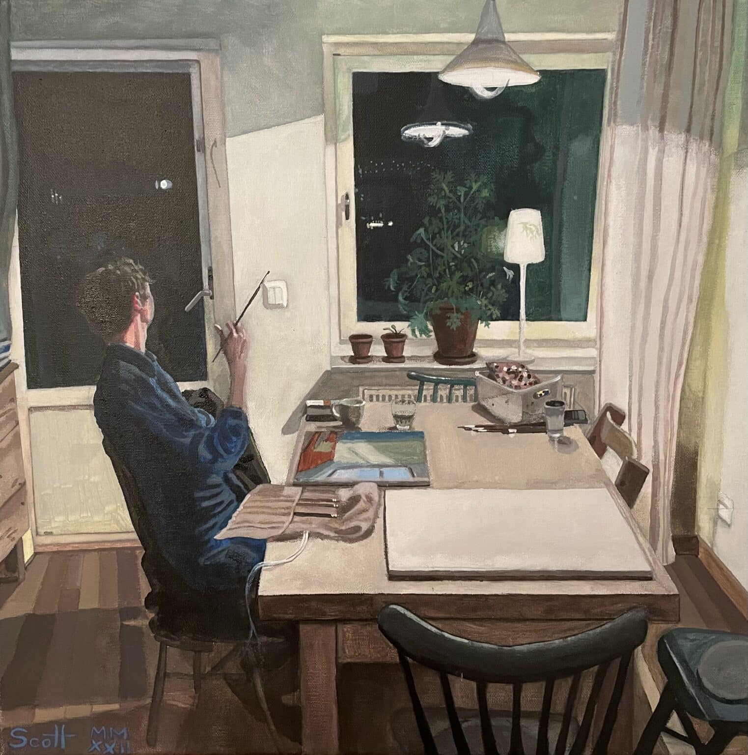 Christopher Scott - Mikaelskyrkan och polishuset | Oljemålning