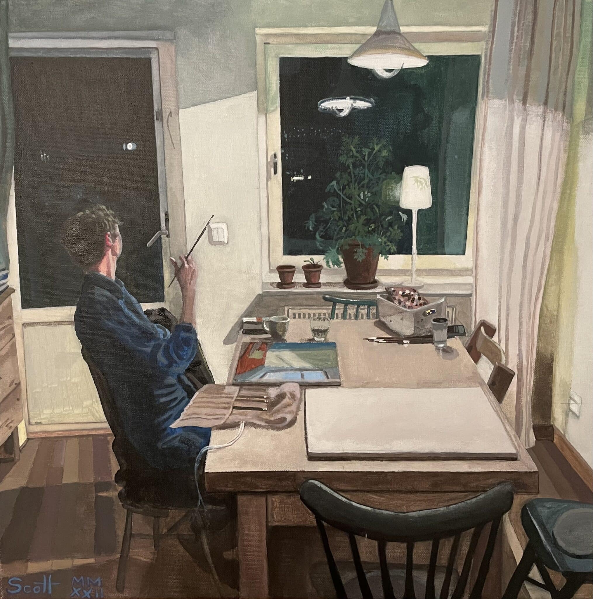 Christopher Scott - Mikaelskyrkan och polishuset | Oljemålning